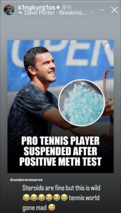 Gonçalo Oliveira o emisitsoe ka lebaka la methamphetamine. Kyrgios o ...