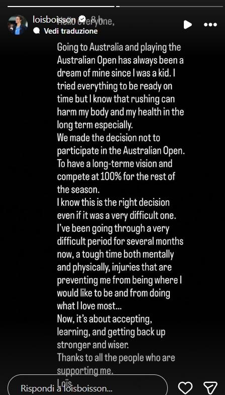 Australian Open, withdrawal for Lois Boisson: no debut in Melbourne ...